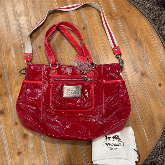 Coach | Bags | Coach Poppy Red Leather Tote Shoulder Bag | Poshmark